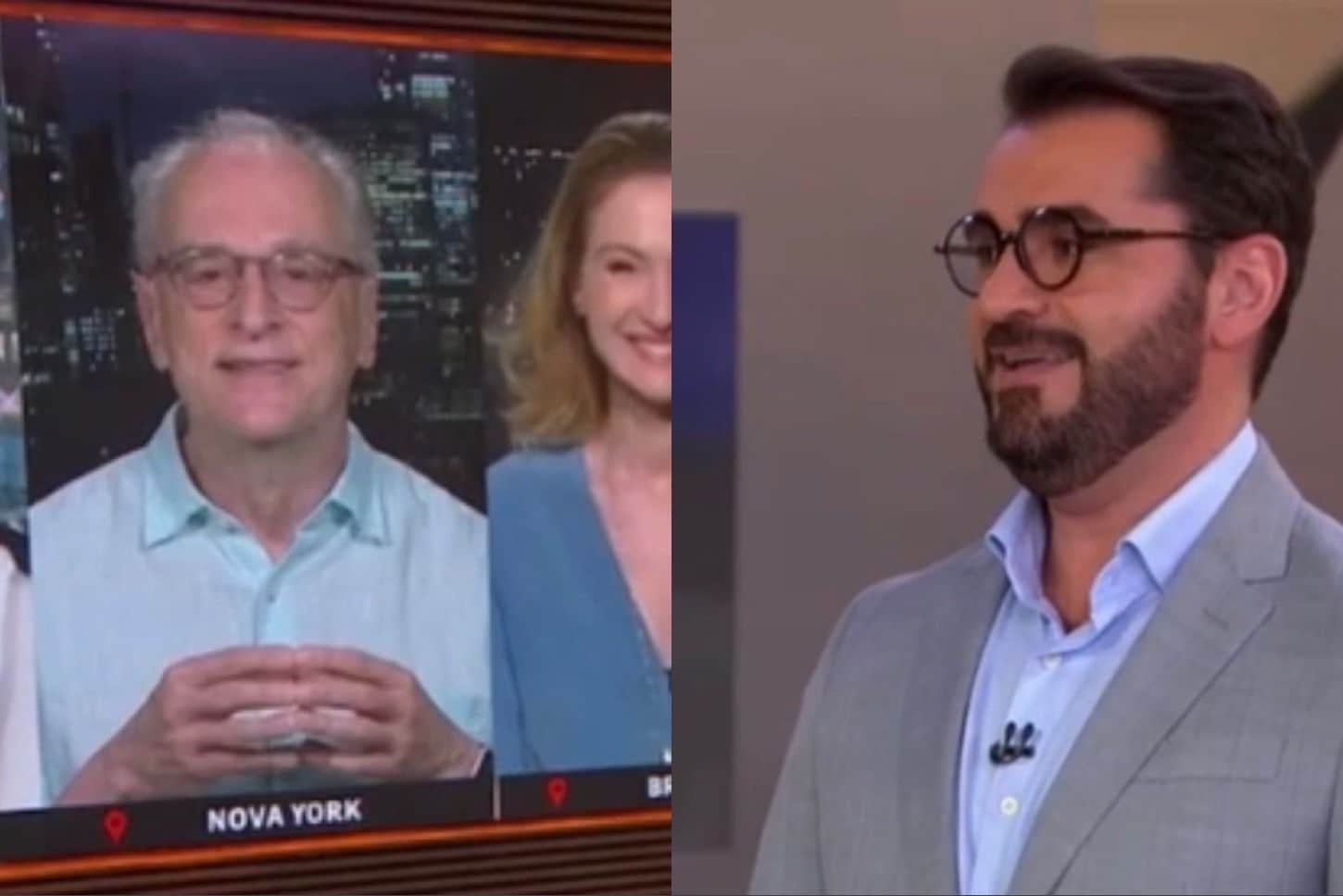 Jorge Pontual pede marido de Marcelo Cosme emprestado durante jornal